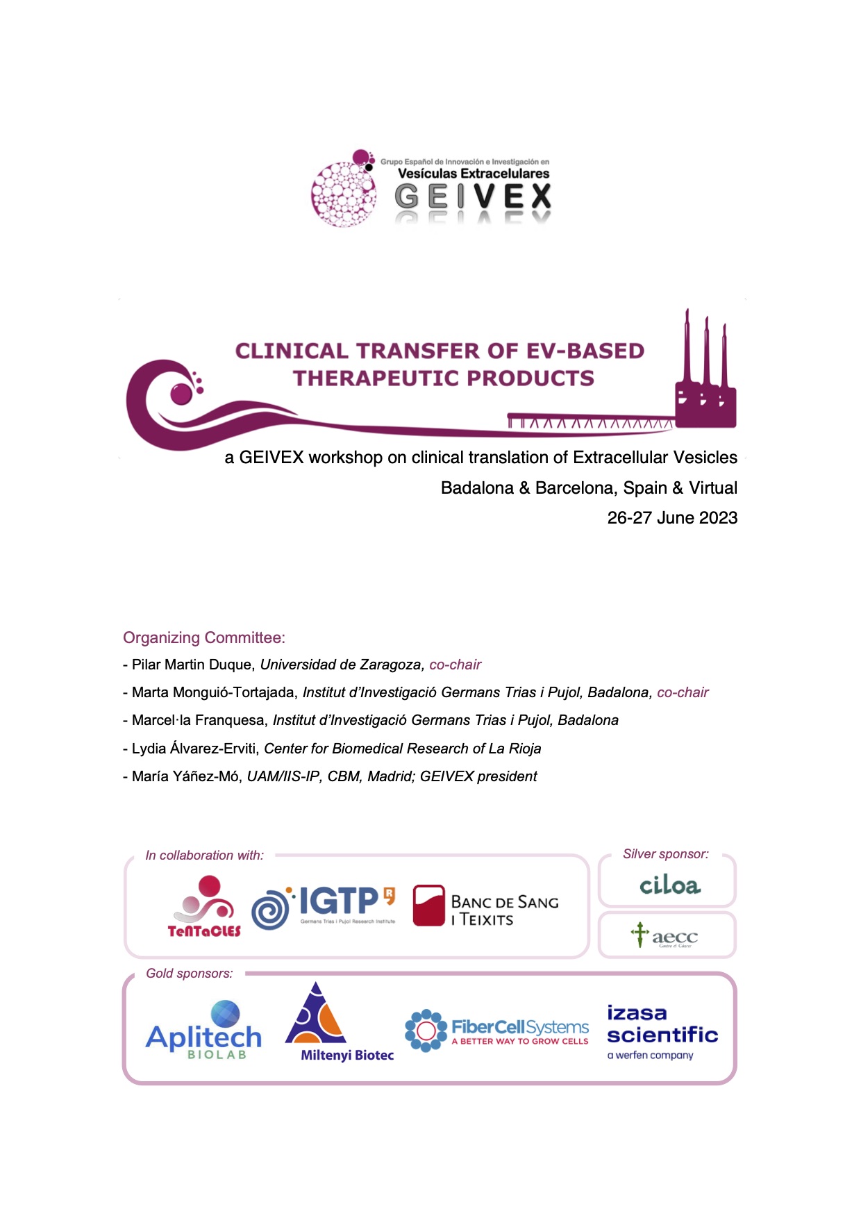 Workshop on CLINICAL TRANSFER OF EV-BASED THERAPEUTIC PRODUCTS – Geivex